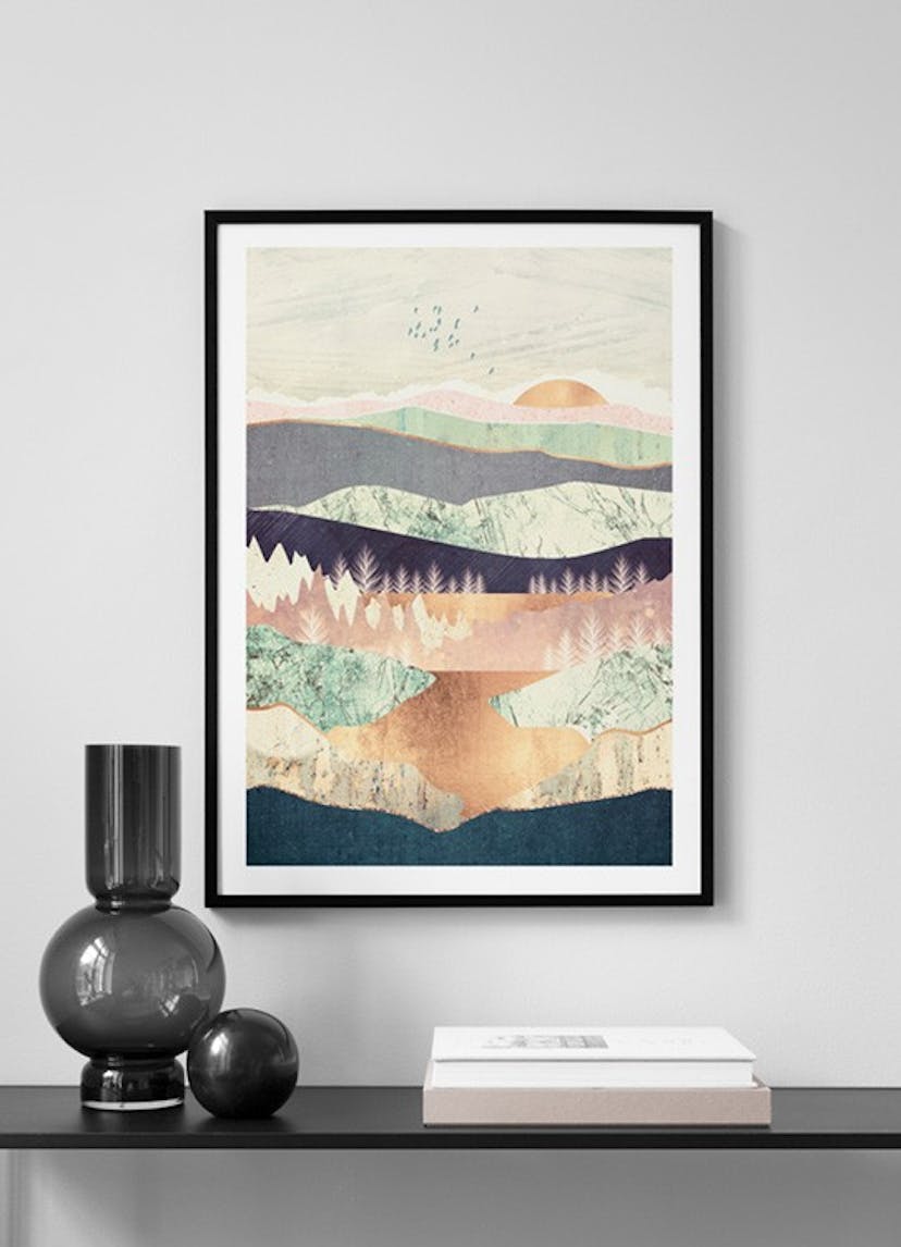 Golden Spring Reflection Poster - Abstrakt landskap - desenio.se