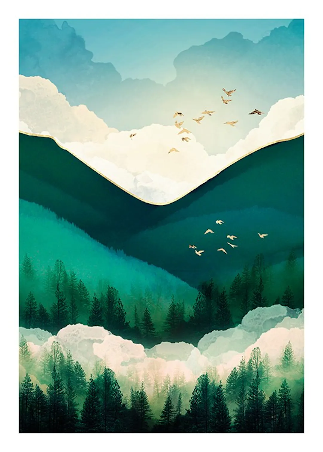 Emerald Hills Poster - Green graphic landscape - desenio.com
