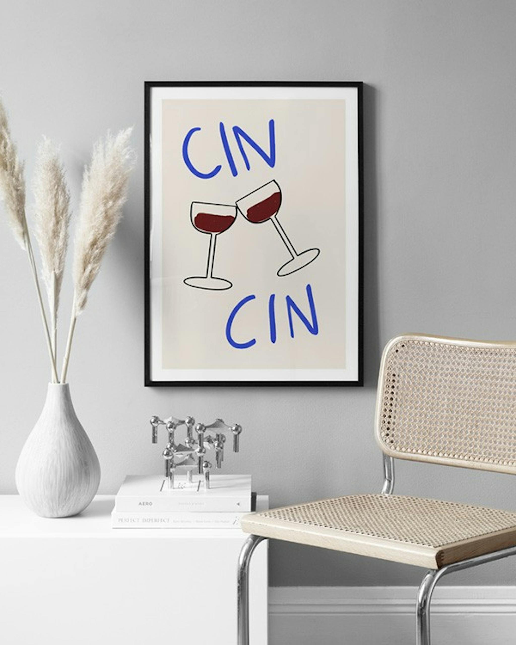 Cin Cin Poster - Wine glasses on beige - desenio.com