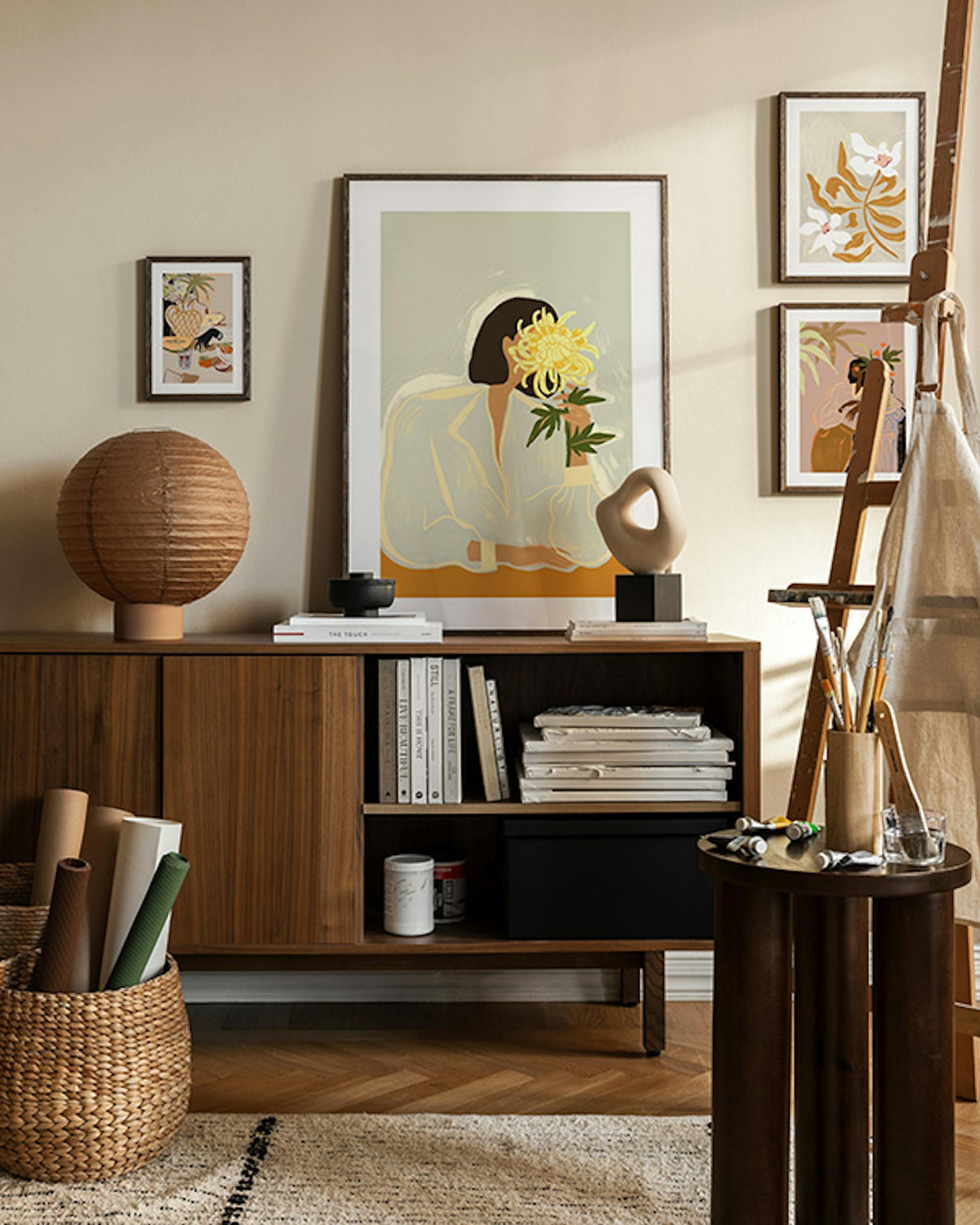 Green Botanical on Linen Poster