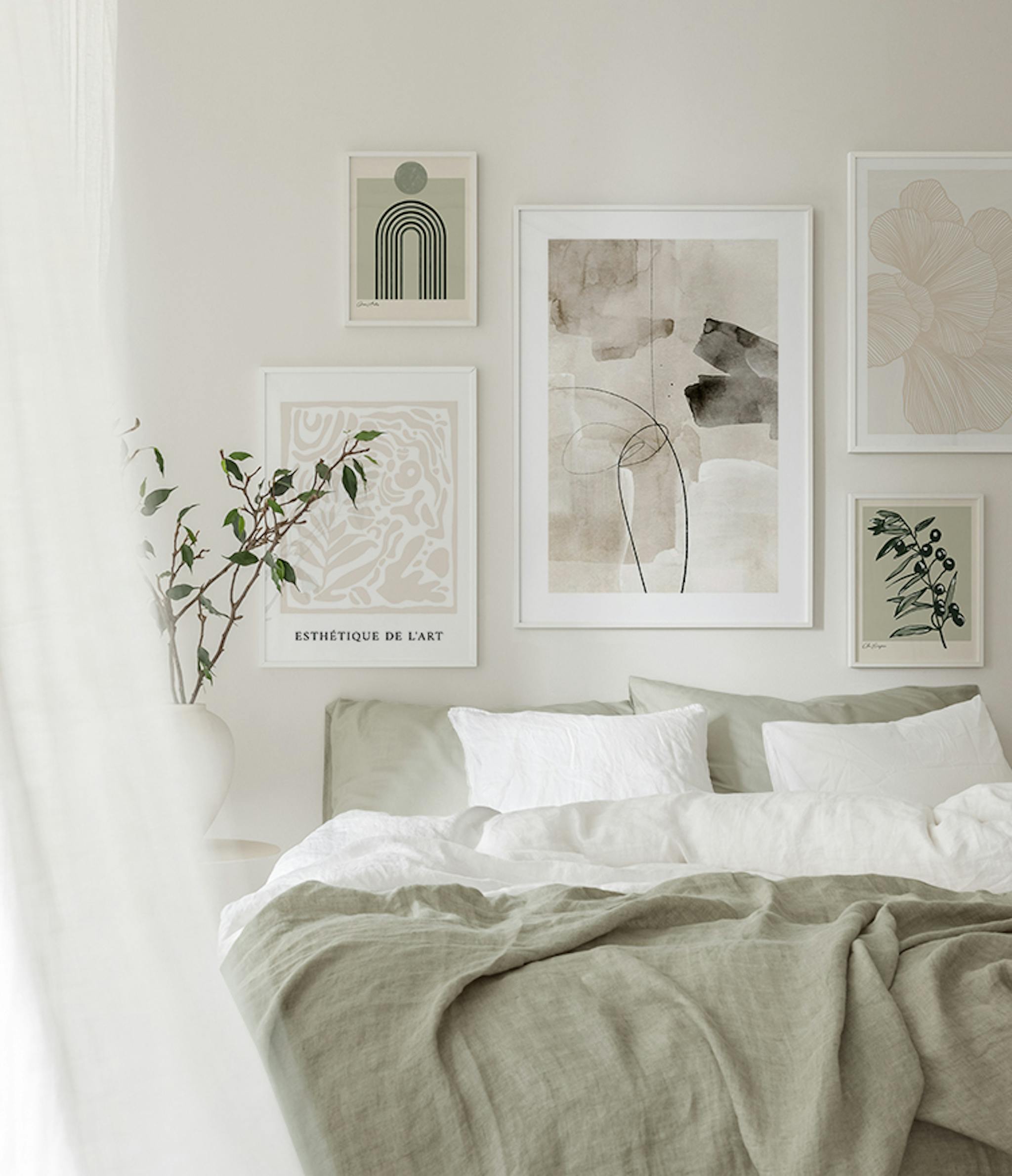 Green Botanical on Linen Poster