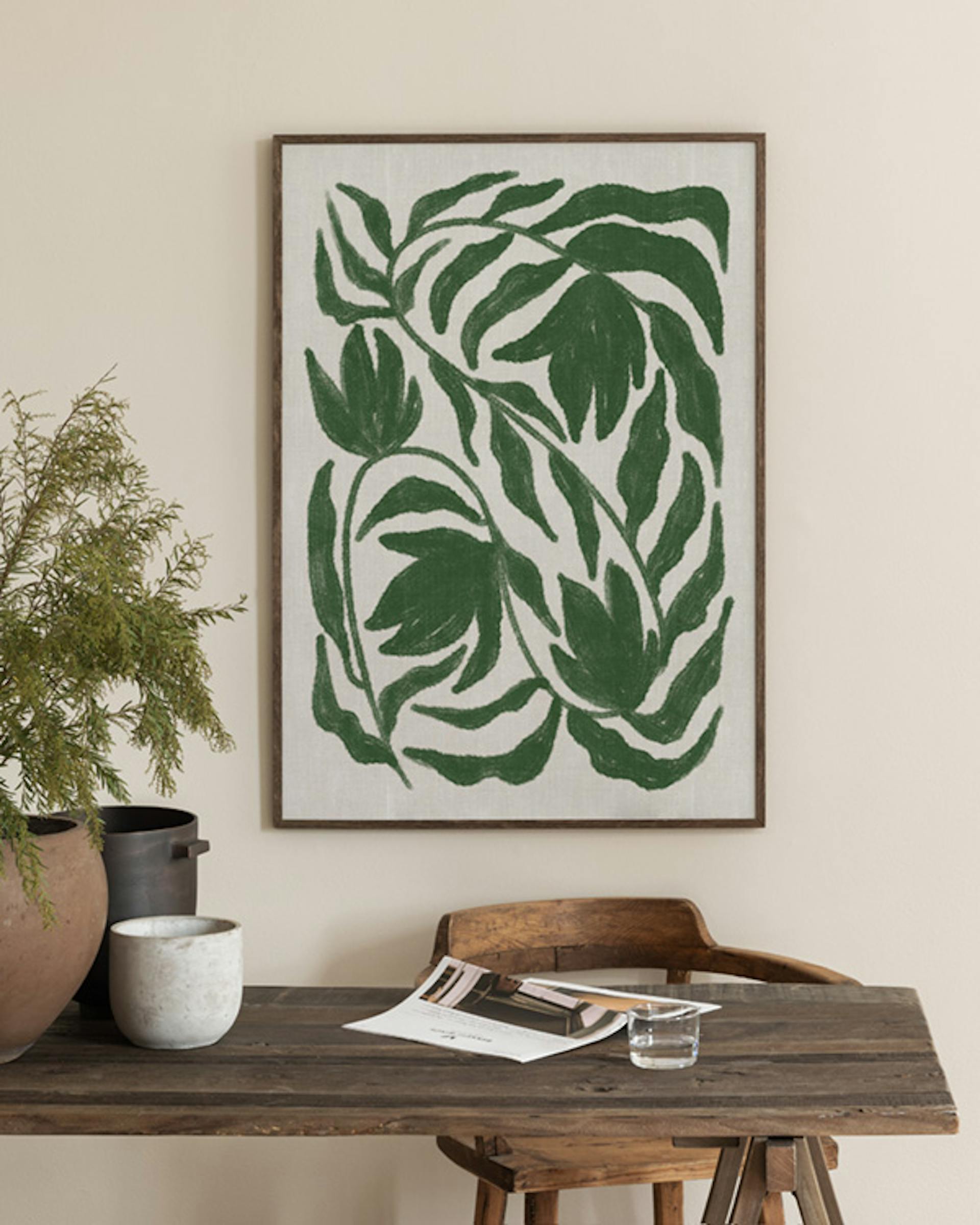 Green Botanical on Linen Poster