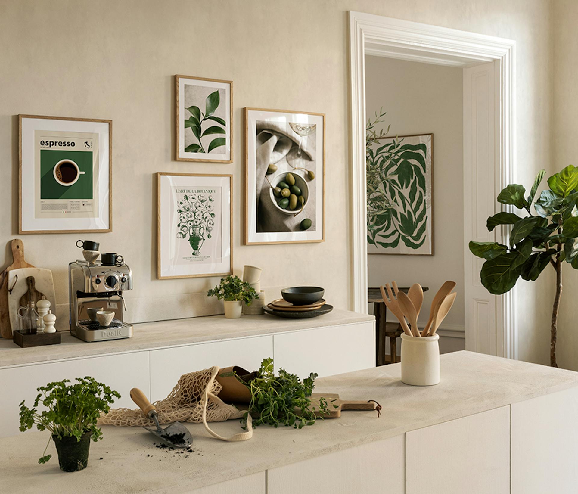 Green Botanical on Linen Poster