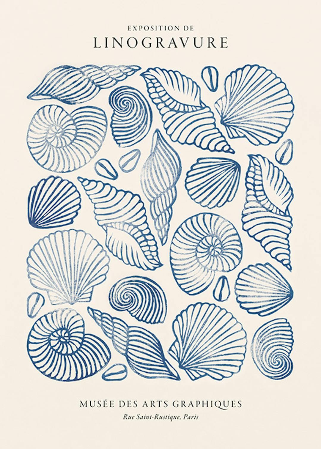 Linocut Seashells Print