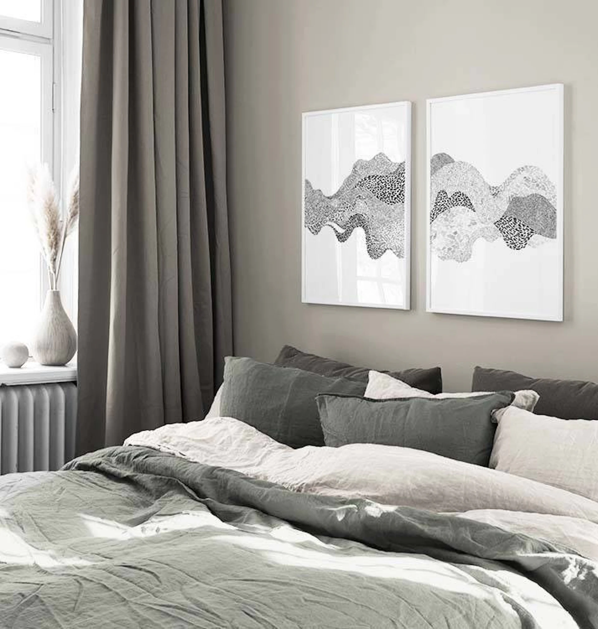 Quadros e posters bonitos por cima da cama ou do sofá | Quadros em pares