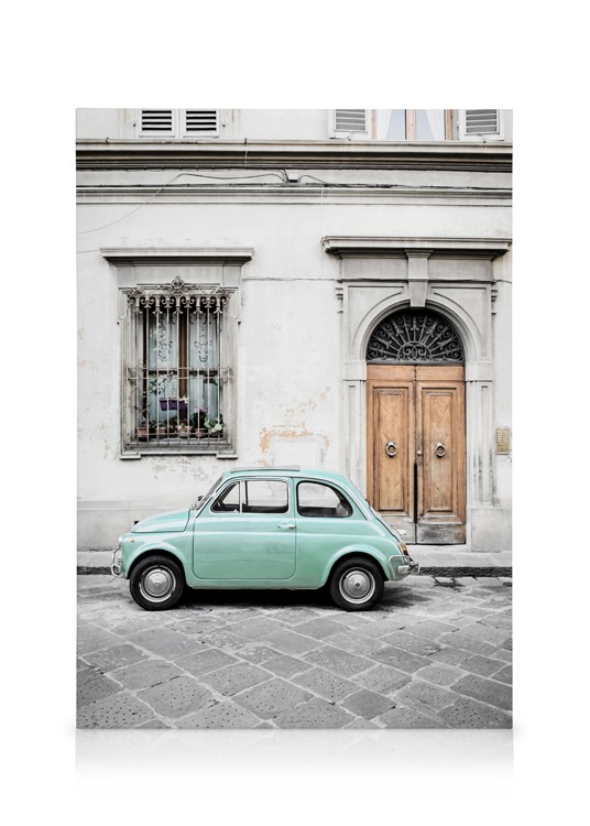 Vintage Car In Italy Quadro em tela - Carro verde menta - desenio.pt