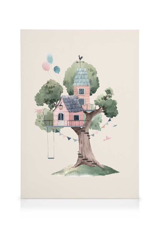 Tree House No1 Stampa su tela - Casa sull'albero rosa - desenio.it