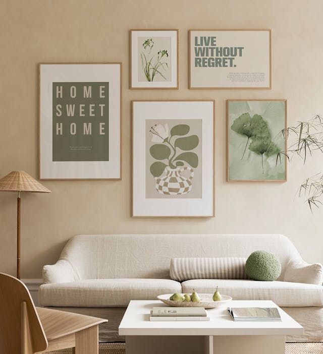Green summer hues gallery wall