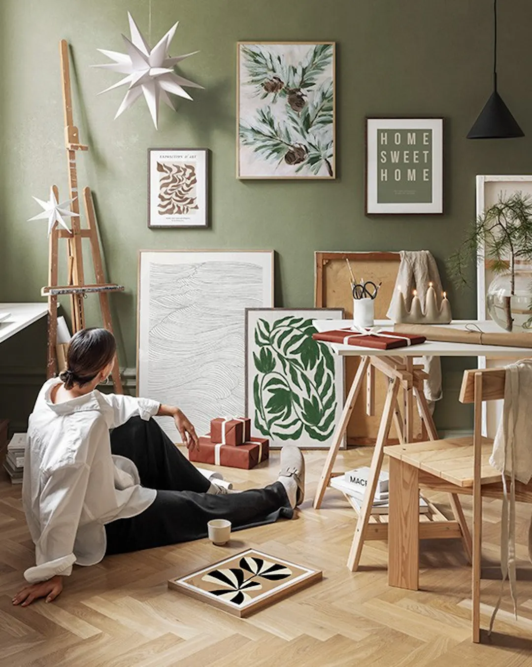 Green Botanical on Linen Print