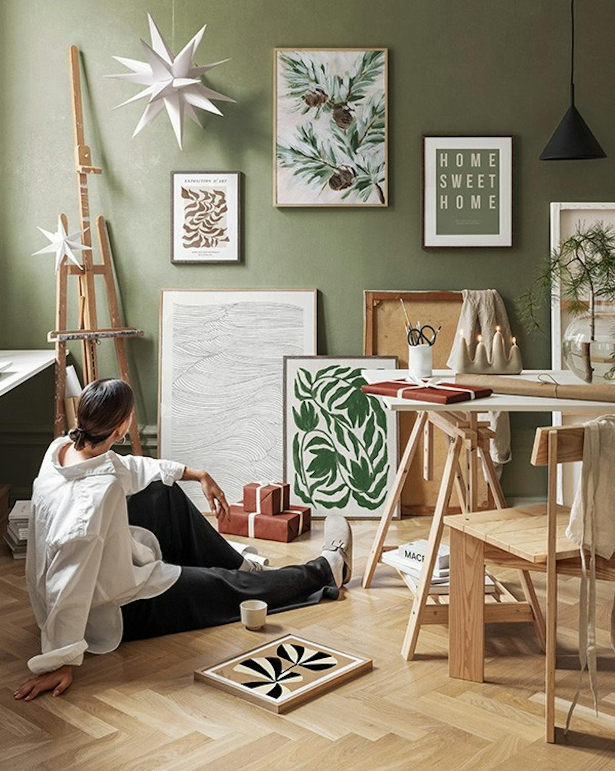 Green Botanical on Linen Poster