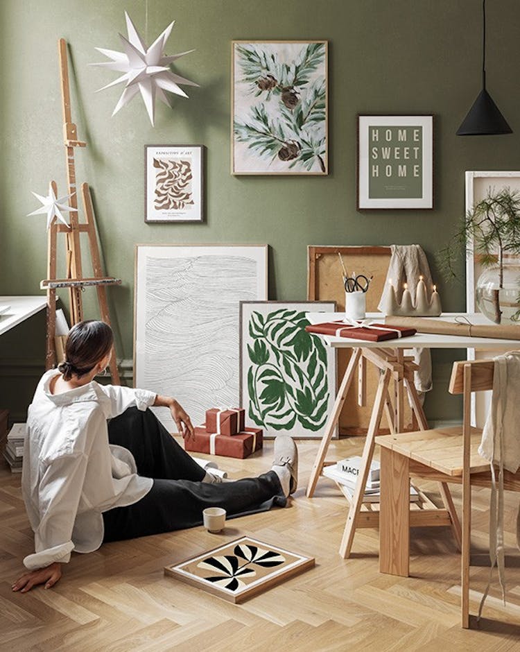 Green Botanical on Linen Print