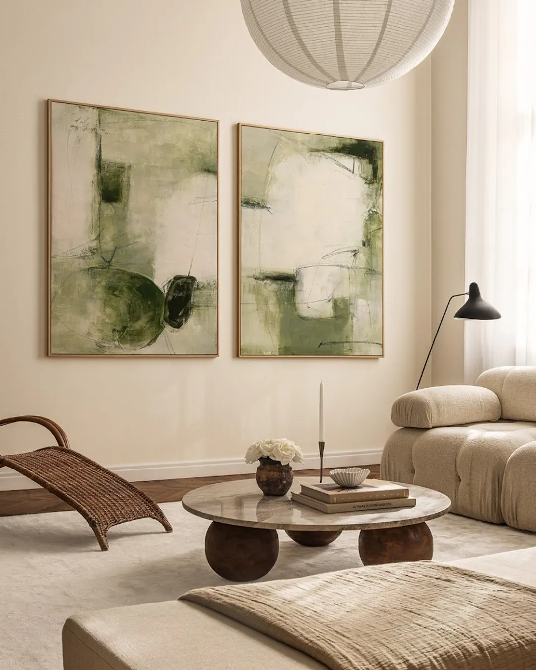 Abstract Greens gallery wall