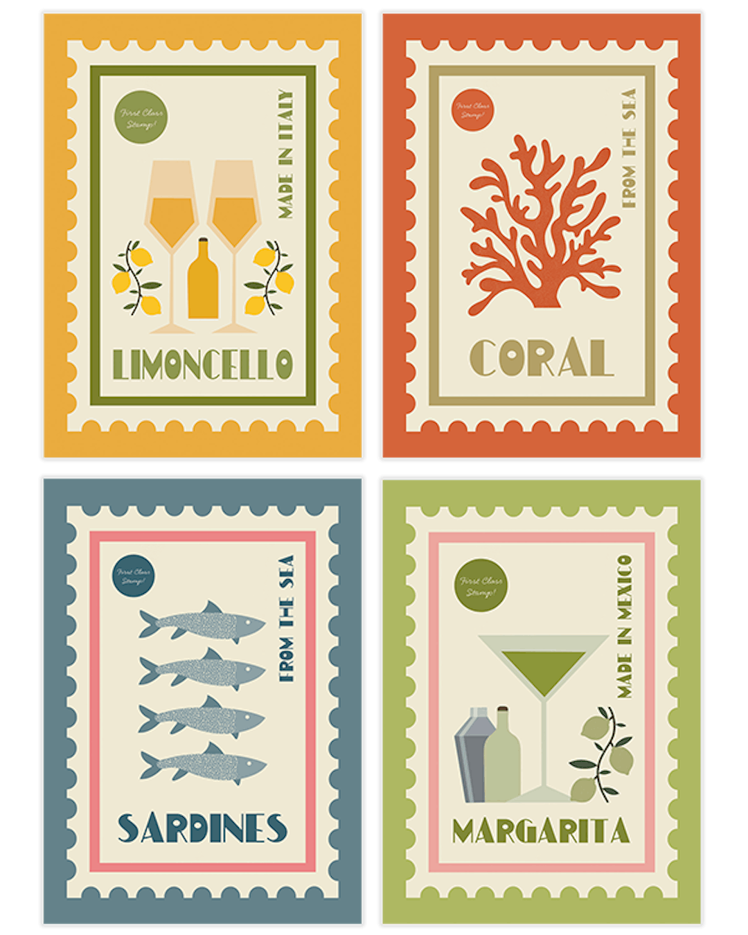 Colorful Stamp Collection Poster pack